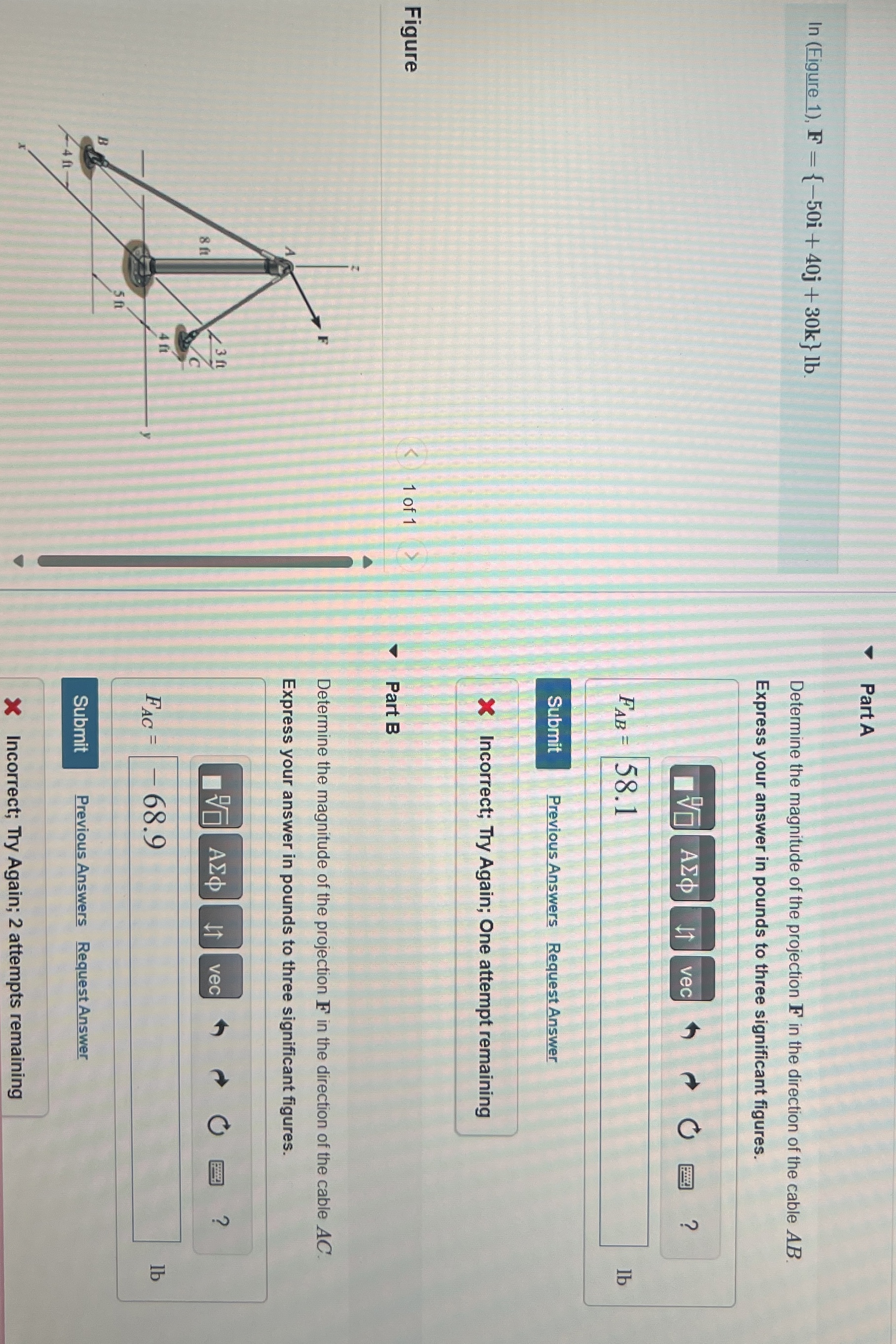 Solved ln (Figure 1), F={-50i+40j+30k}lb.Figure1 ﻿of 1Part | Chegg.com
