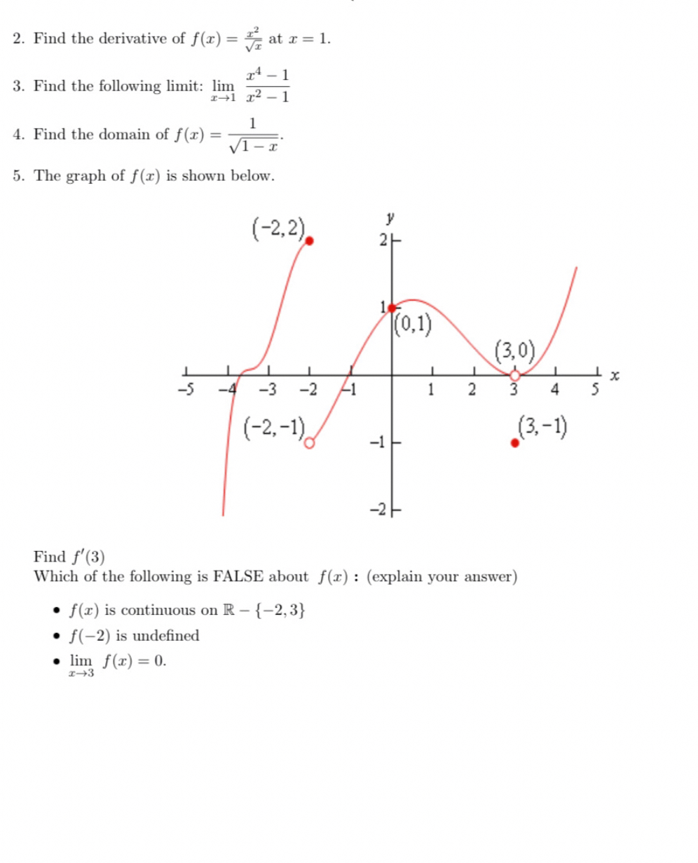 Solved Find the derivative of f(x)=x2x2 ﻿at x=1.Find the | Chegg.com