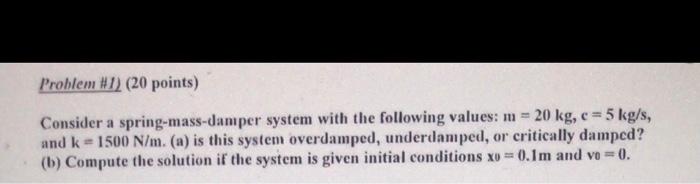 Solved Problem #1) (20 points) Consider a spring-mass-Jamper | Chegg.com