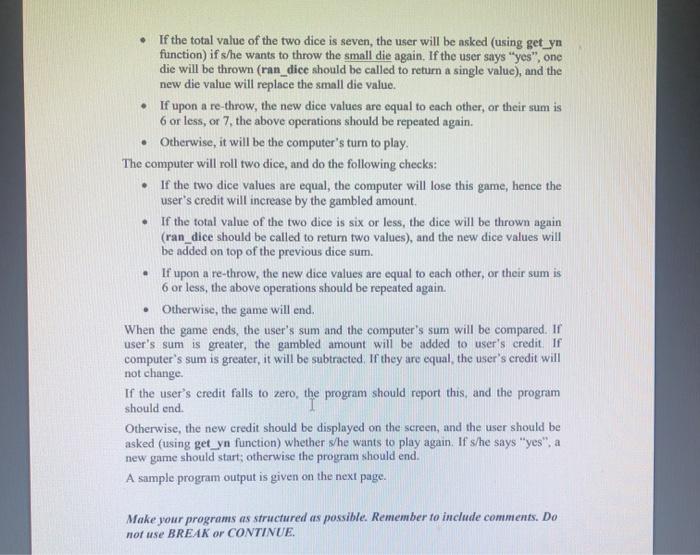 Solved Function ran dice Write a function named ran_dice | Chegg.com
