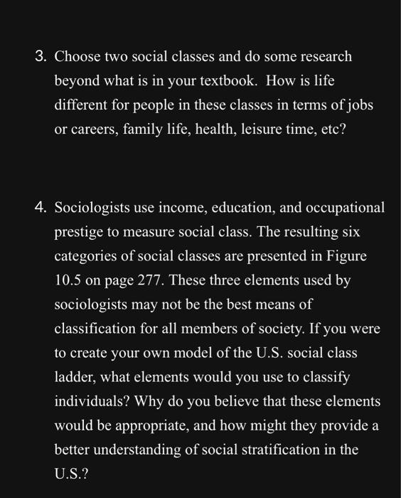 Solved 3. Choose two social classes and do some research | Chegg.com