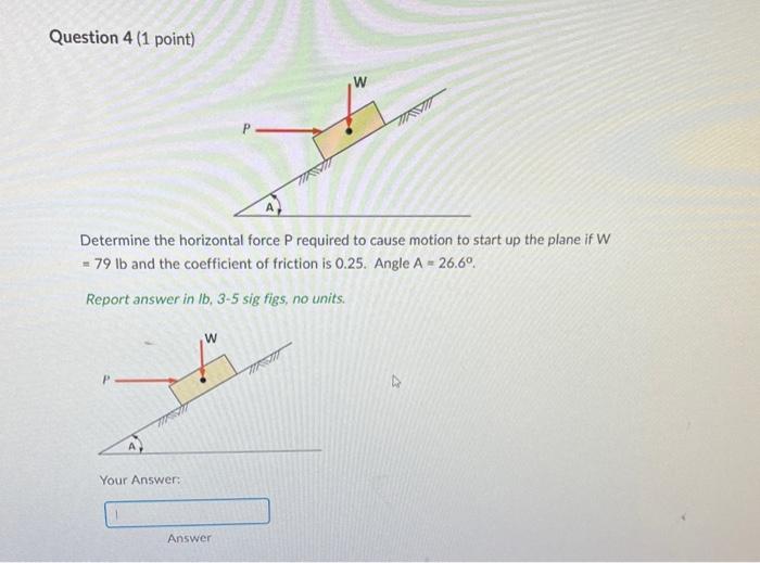 Solved Question 4 (1 point) Determine the horizontal force P | Chegg.com