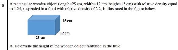Solved 8 A rectangular wooden object (length=25 cm, width= | Chegg.com