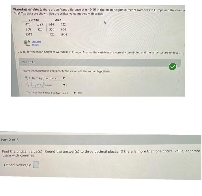 Solved Waterfall Heights Is there a significant difference | Chegg.com