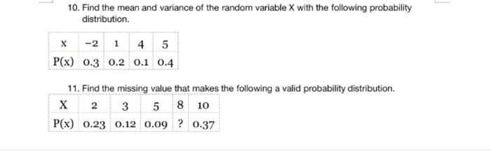 Solved 10. Find the mean and variance of the random variable | Chegg.com