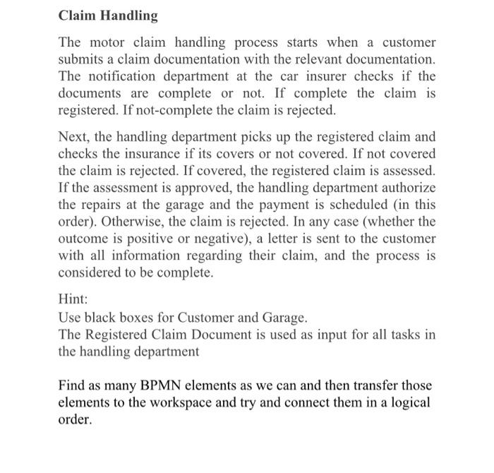 Solved Claim Handling The motor claim handling process | Chegg.com