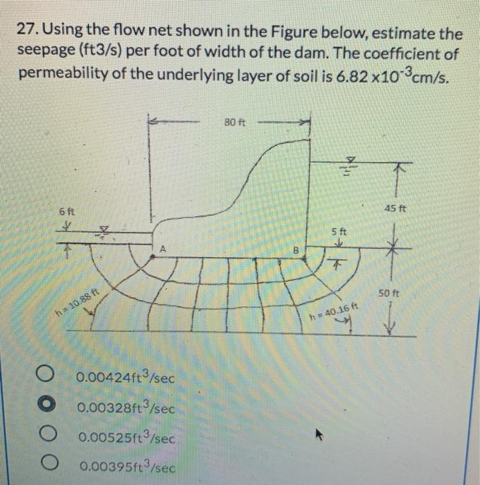 Solved 27. Using the flow net shown in the Figure below, | Chegg.com