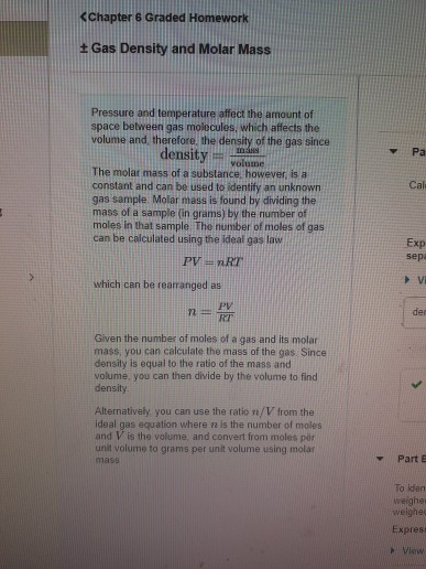 Solved Chapter 6 Graded Homework Gas Density and Molar Mass | Chegg.com