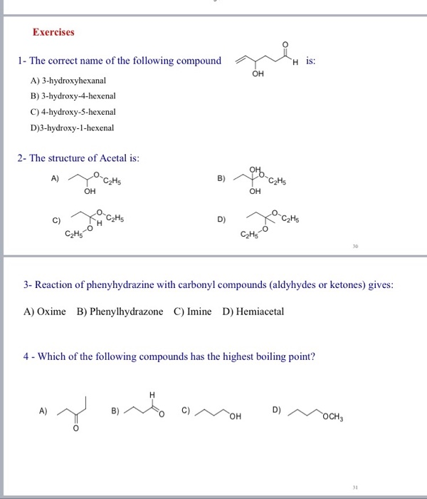 Solved Exercises 1- The correct name of the following | Chegg.com