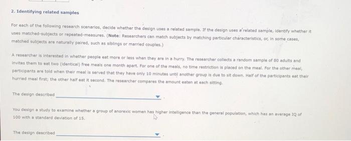 Solved 2. Identifying related samples For each of the | Chegg.com
