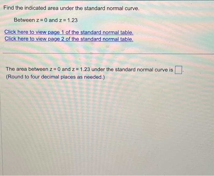 Solved Find the indicated area under the standard normal | Chegg.com