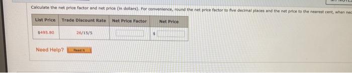 Solved Calculate the net price factor and net price (in | Chegg.com