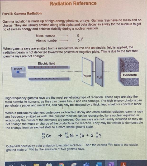 Solved Radiation Reference Part Ill: Gamma Radlation Gamma | Chegg.com