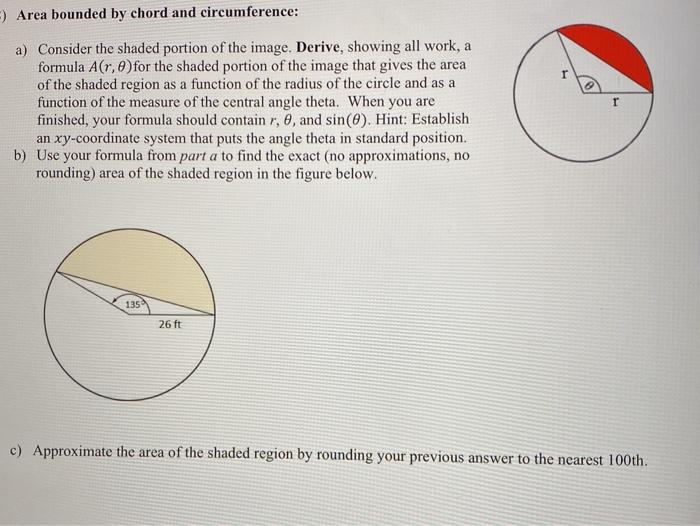 Solved -) Area bounded by chord and circumference: a) | Chegg.com