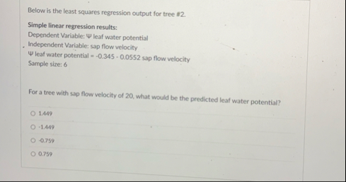 Solved Below is the least squares regression output for tree | Chegg.com