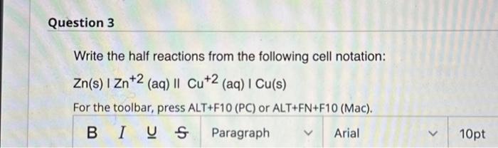 Solved Write the half reactions from the following cell | Chegg.com