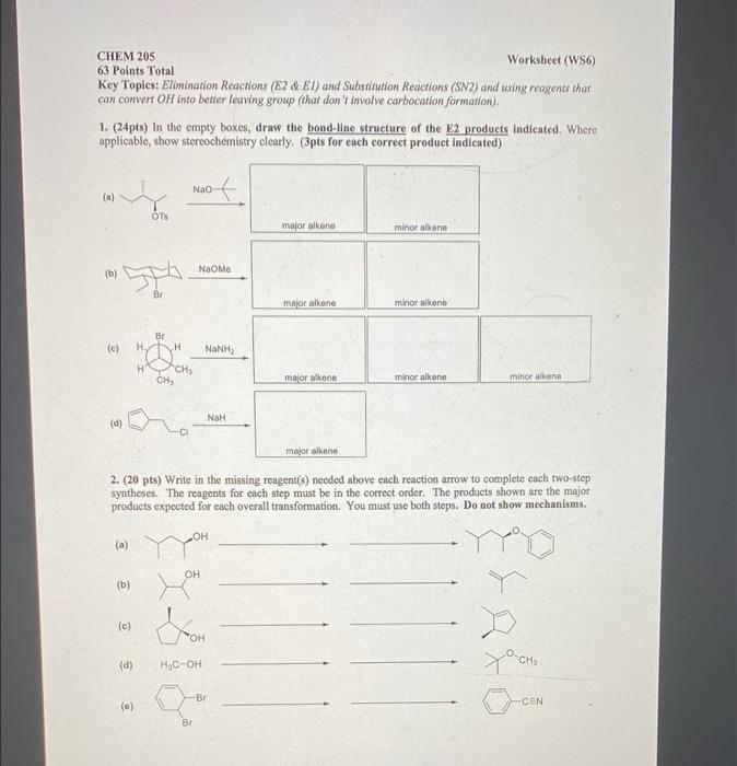 Solved CHEM 205 Worksheet (WS6) 63 Points Total Key Topics: | Chegg.com