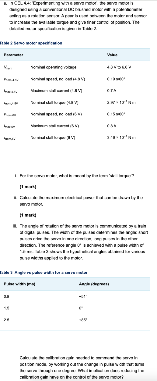 Solved a. ﻿In OEL 4.4: 'Experimenting with a servo motor', | Chegg.com