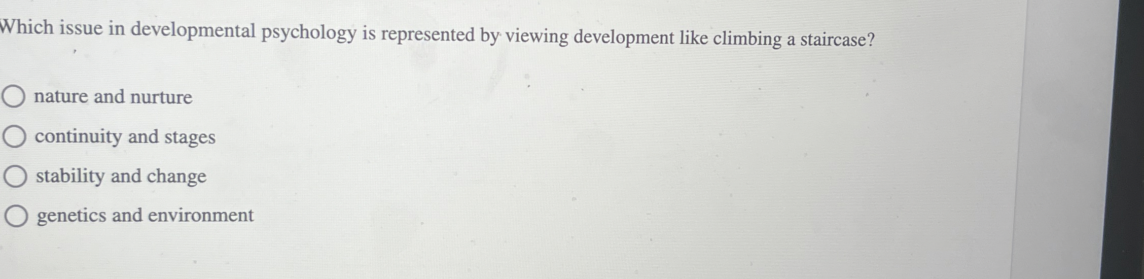 Solved Which issue in developmental psychology is | Chegg.com