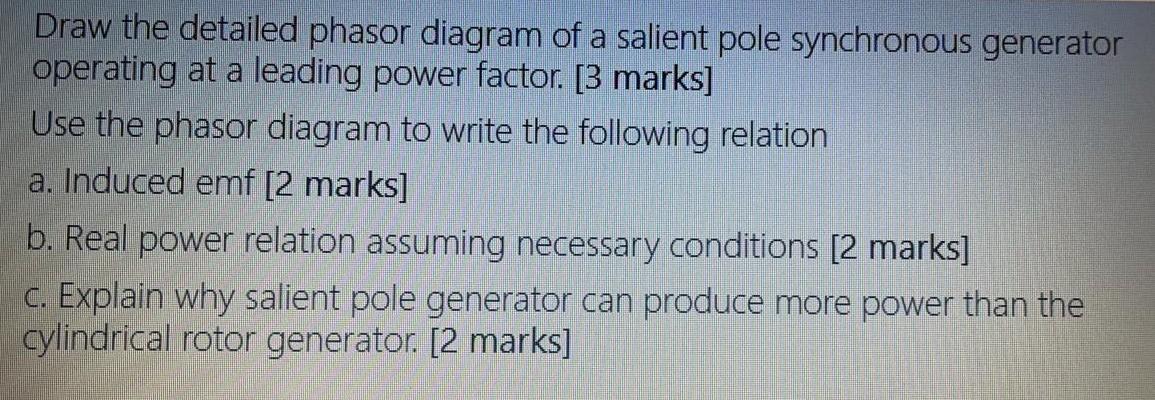 Solved Draw the detailed phasor diagram of a salient pole | Chegg.com