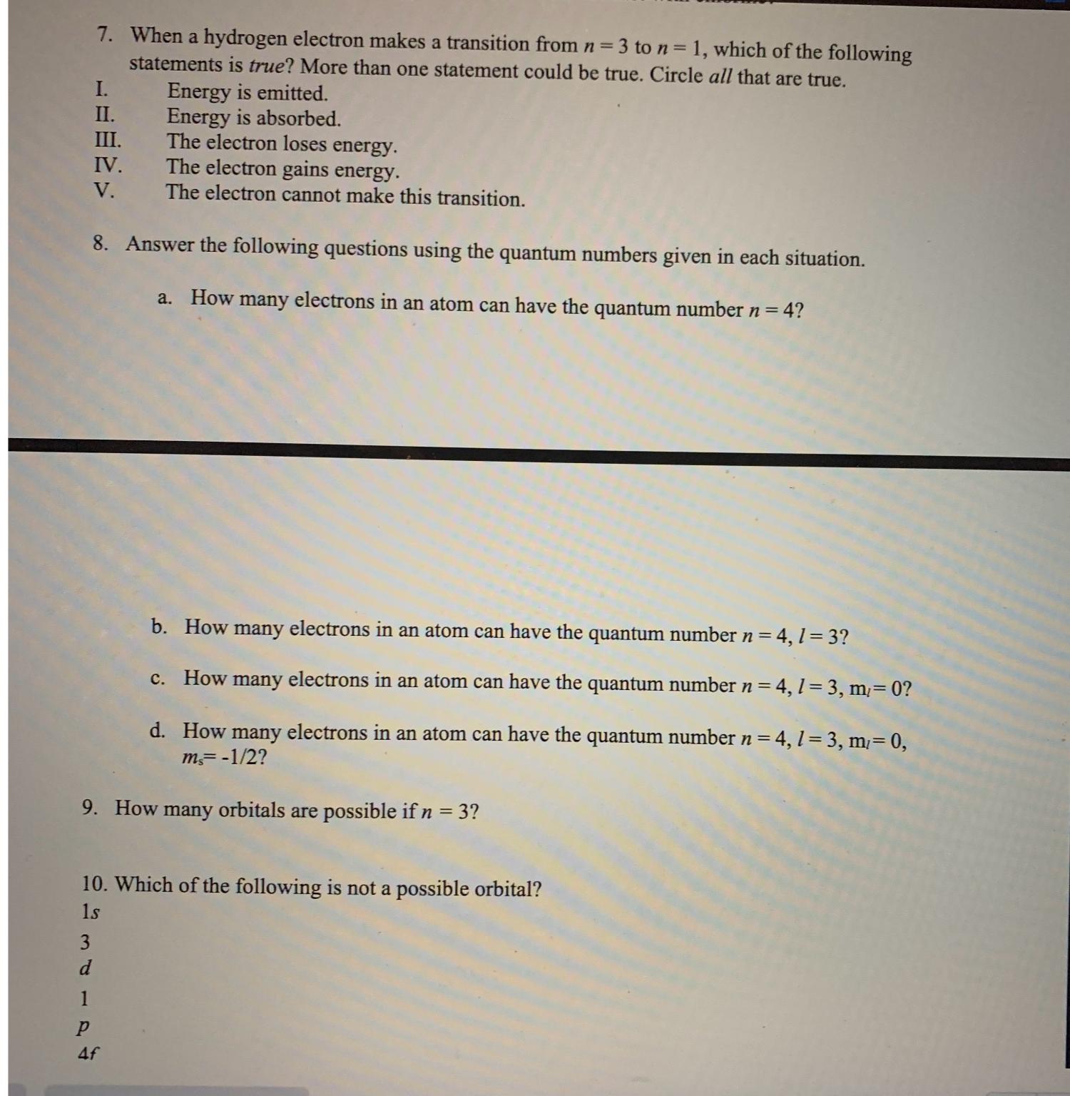 Solved When a hydrogen electron makes a transition from n=3 | Chegg.com