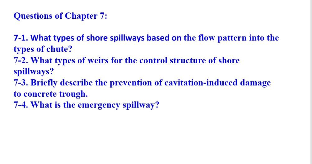 Solved Questions of Chapter 7: 7-1. What types of shore | Chegg.com