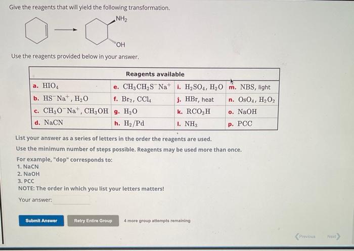 Solved Give the reagents that will yield the following | Chegg.com
