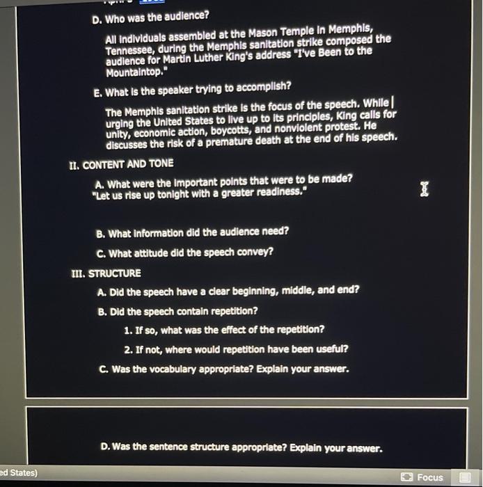 Martin Luther King Jr. speech "ive been to the | Chegg.com