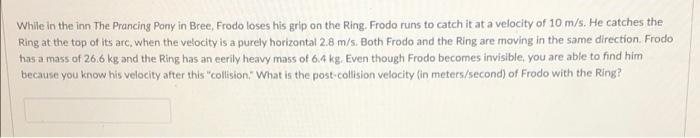 Solved While in the inn The Prancing Pony in Bree, Frodo | Chegg.com