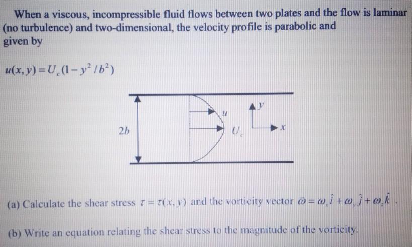 Solved When a viscous, incompressible fluid flows between | Chegg.com