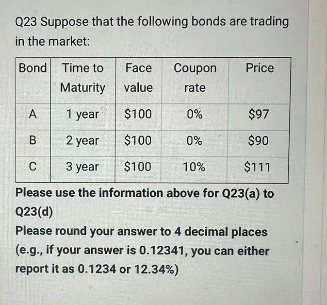 Solved Q23 Suppose that the following bonds are trading in | Chegg.com