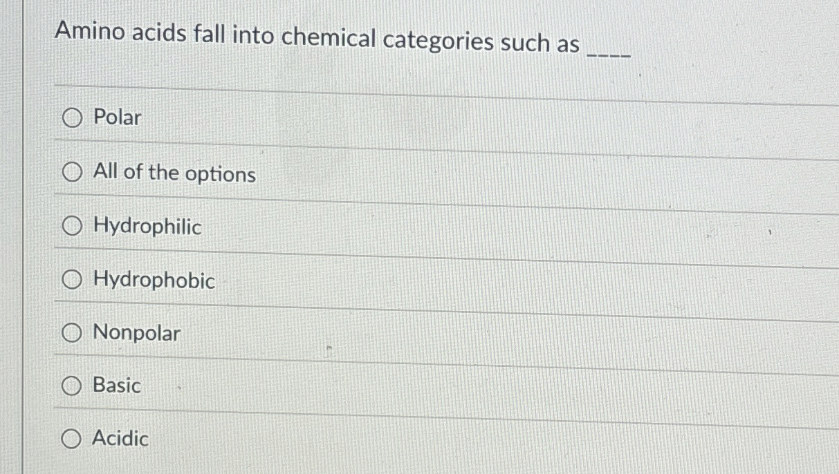 Solved Amino acids fall into chemical categories such | Chegg.com