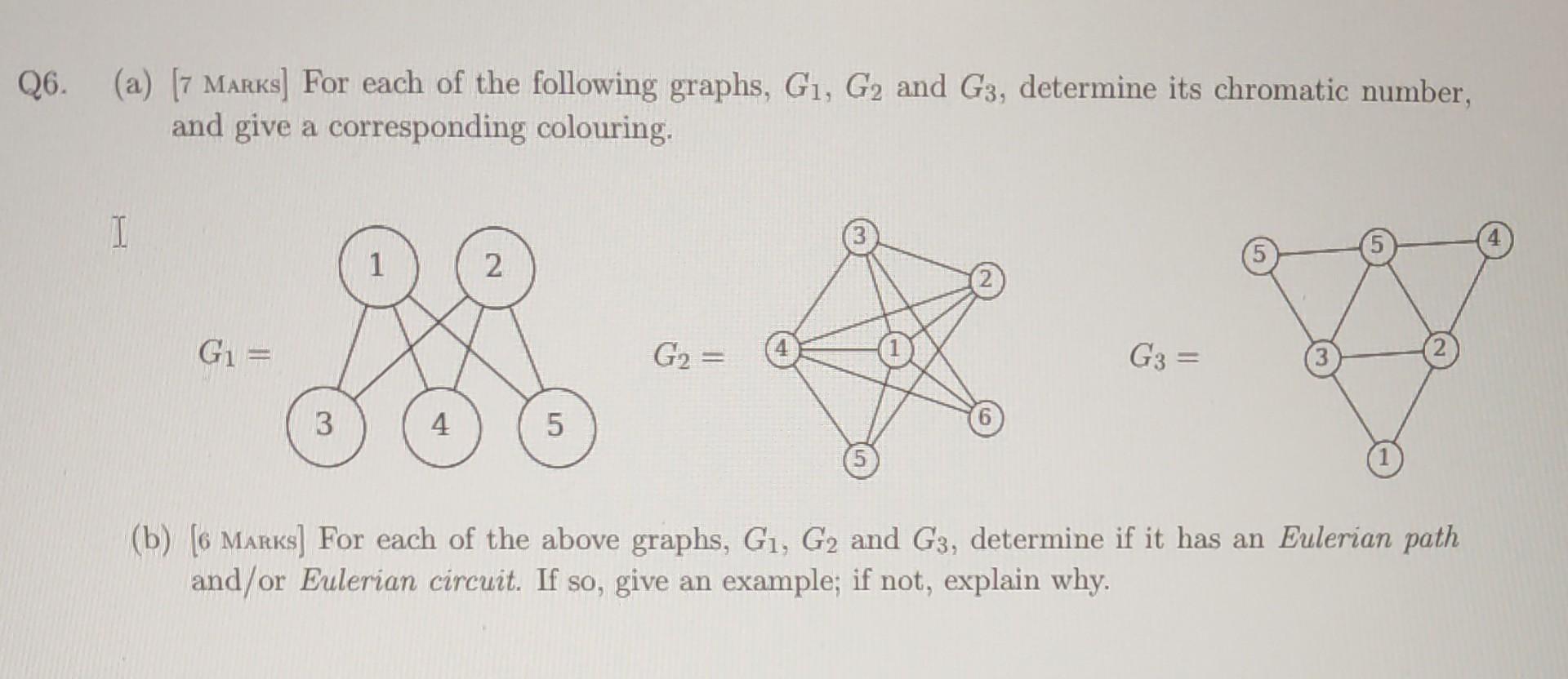 Solved (a) [7 Marks] For each of the following graphs, G1,G2 | Chegg.com