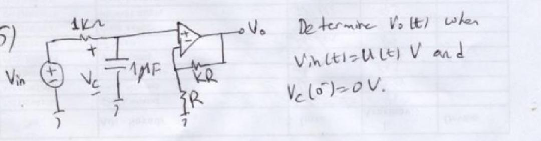 Solved Determine V0(t) ﻿when vin(t)=U(t)V ﻿and Vc(0-)=0V. | Chegg.com