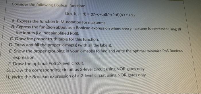 Solved Consider the following Boolean function: | Chegg.com