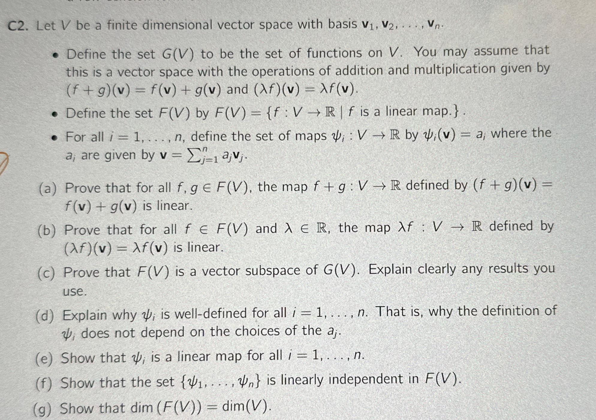 Solved C2. ﻿Let V ﻿be a finite dimensional vector space with | Chegg.com