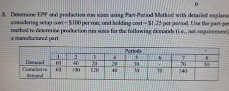 Solved D3. ﻿Determine EPP and production run sizes using | Chegg.com