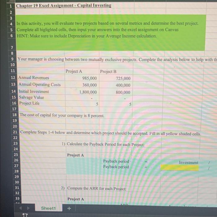 Solved In this activity, you will evaluate two projects | Chegg.com