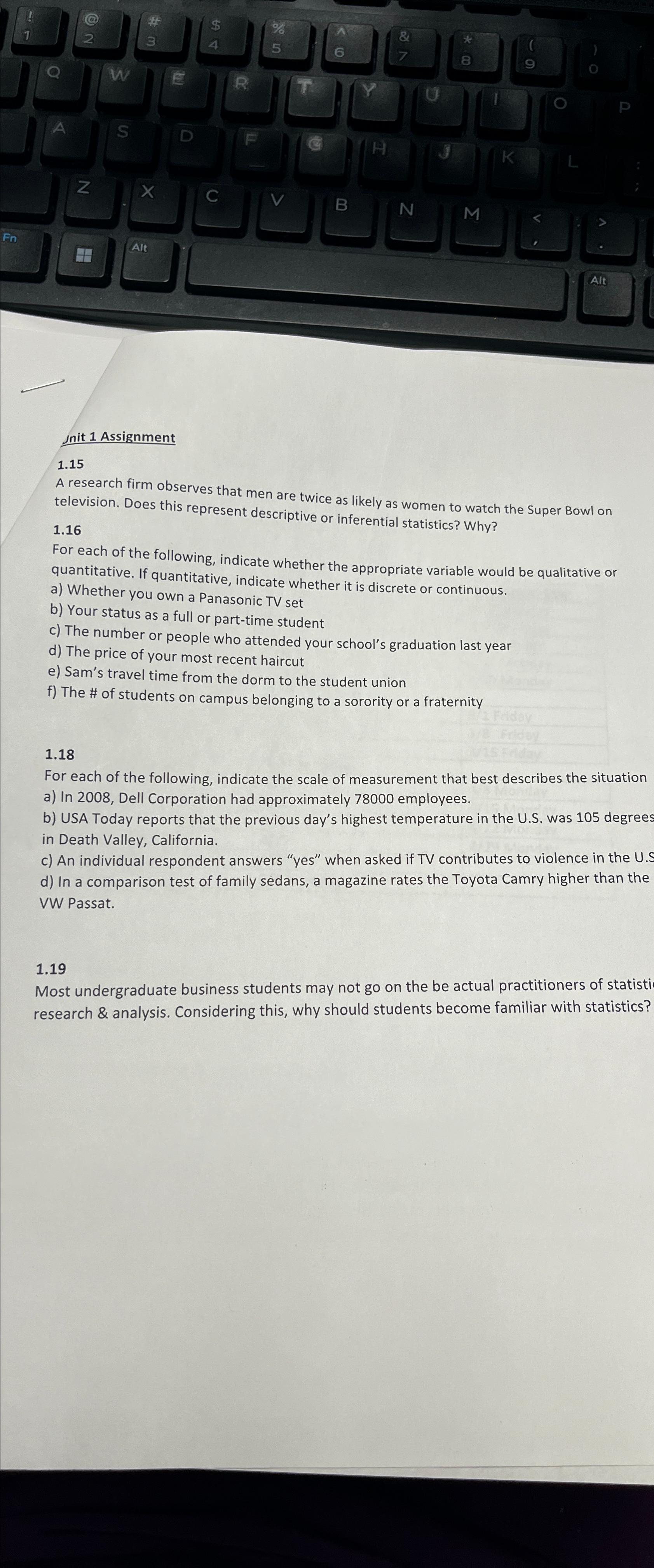 Solved unit 1 ﻿Assignment1.15A research firm observes that | Chegg.com
