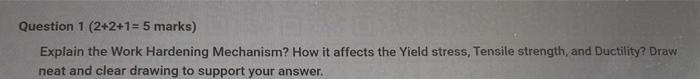 Solved Question 1(2+2+1=5 marks ) Explain the Work Hardening | Chegg.com