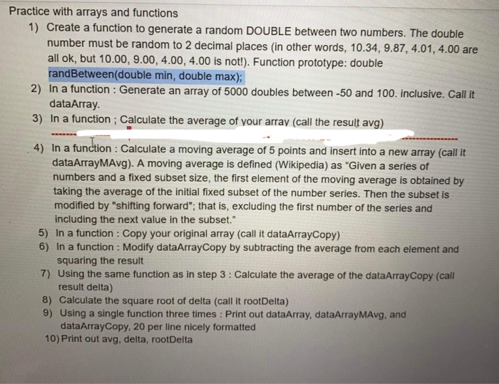 Solved Practice with arrays and functions 1) Create a | Chegg.com