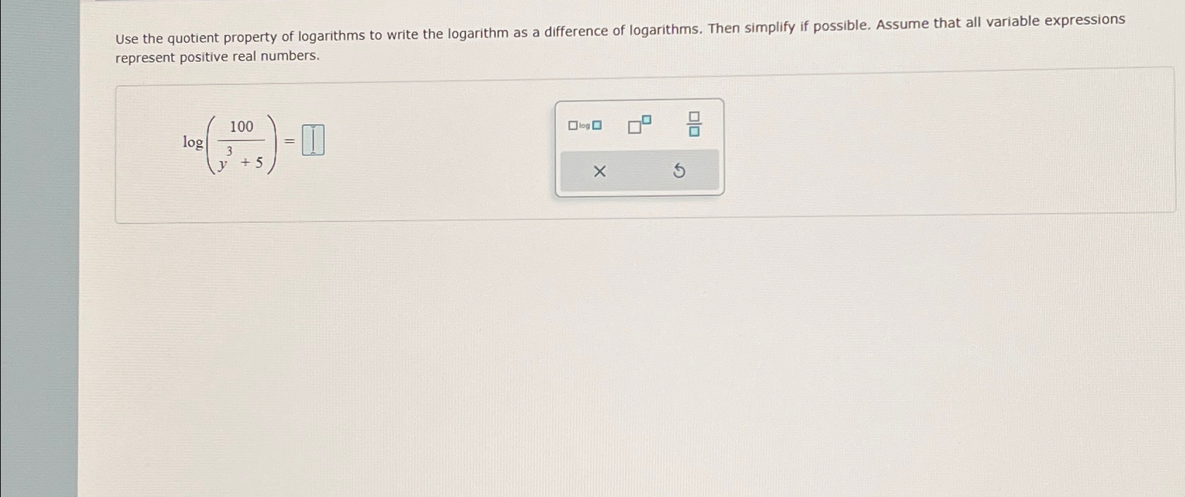 Solved Use the quotient property of logarithms to write the | Chegg.com