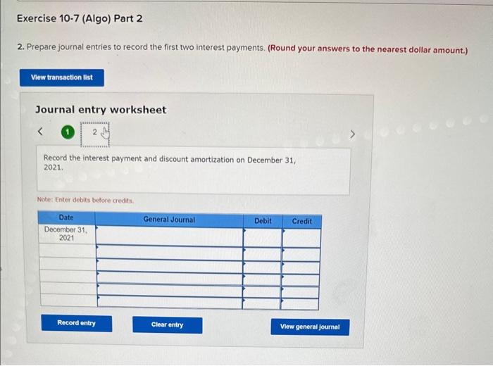 Solved Required information Exercise 10-7 (Algo) | Chegg.com