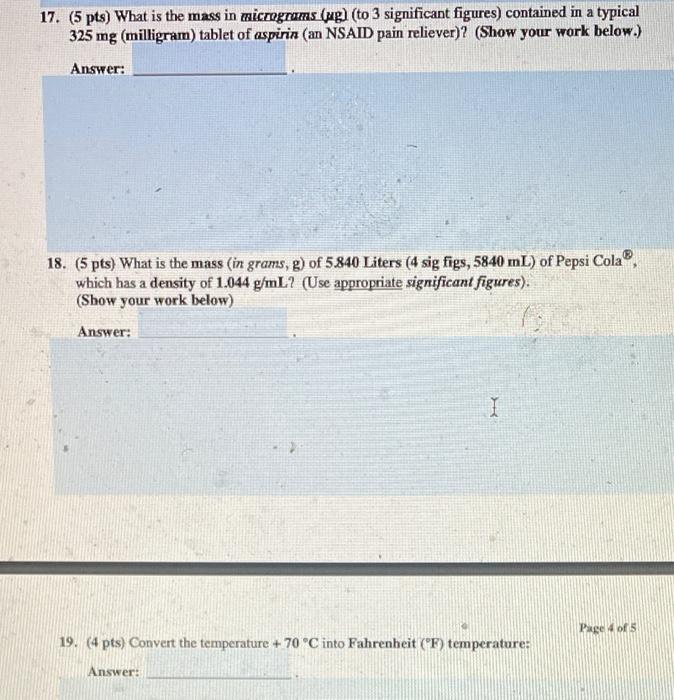 Solved 17. (5 pts) What is the mass in micrograms (ug) (to 3 | Chegg.com
