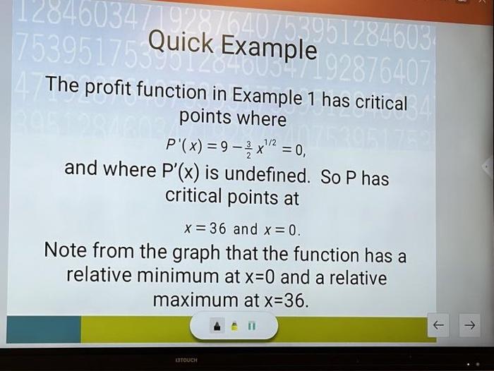 The profit function in Example 1 has critical points | Chegg.com