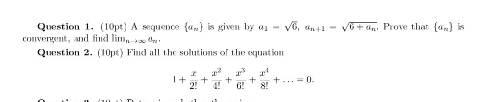 Solved Question 1. (10pt) A sequence {an} is given by ai = | Chegg.com