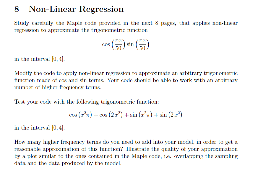 Do in Maple 8 ﻿Non-Linear RegressionStudy carefully | Chegg.com