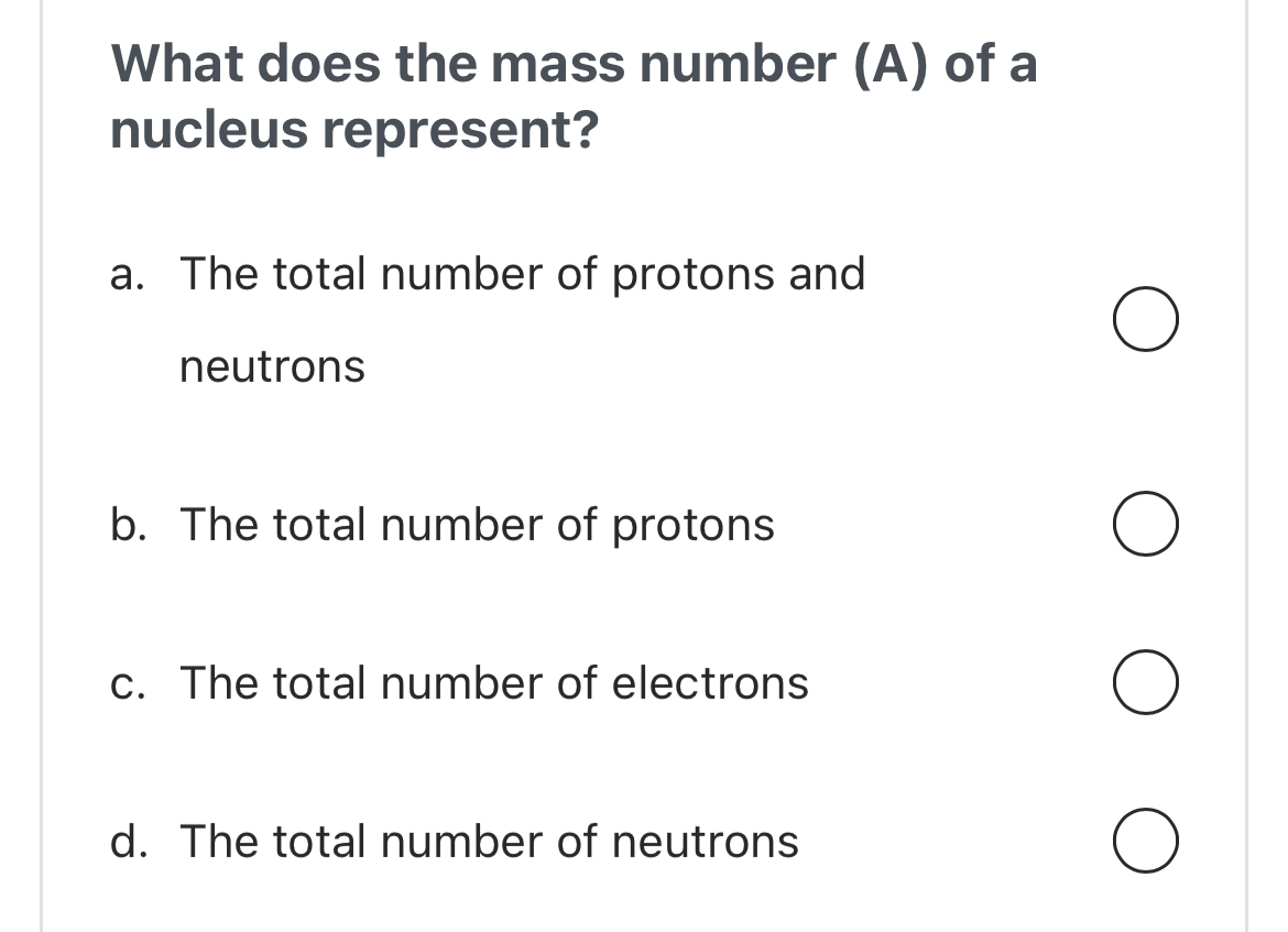 Solved What does the mass number (A) ﻿of a nucleus | Chegg.com