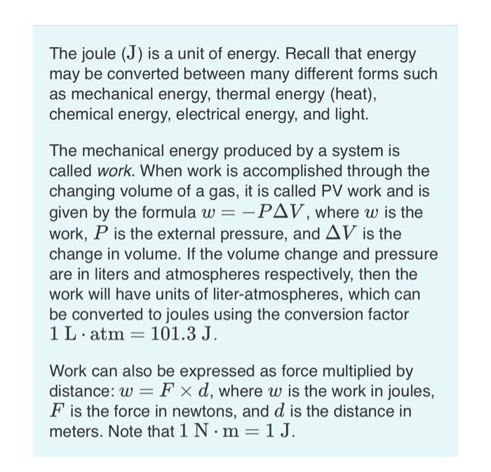 Solved The joule (J) is a unit of energy. Recall that energy | Chegg.com
