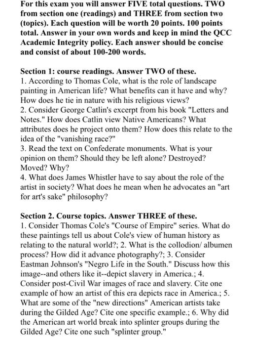 For this exam you will answer FIVE total questions. | Chegg.com